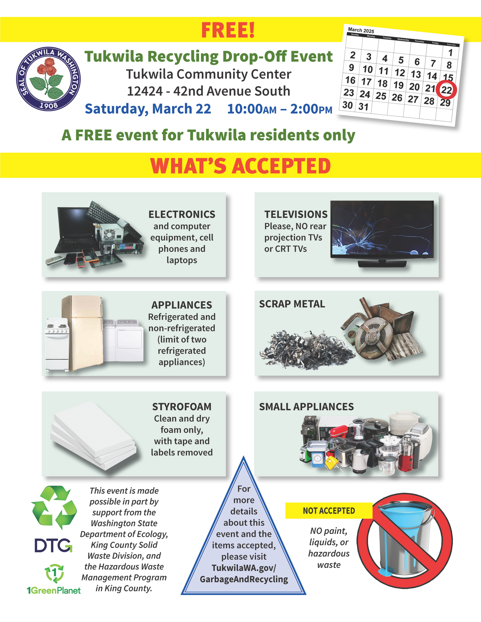 NEWS-2025 Recycling Drop-Off Event flyer - City of Tukwila