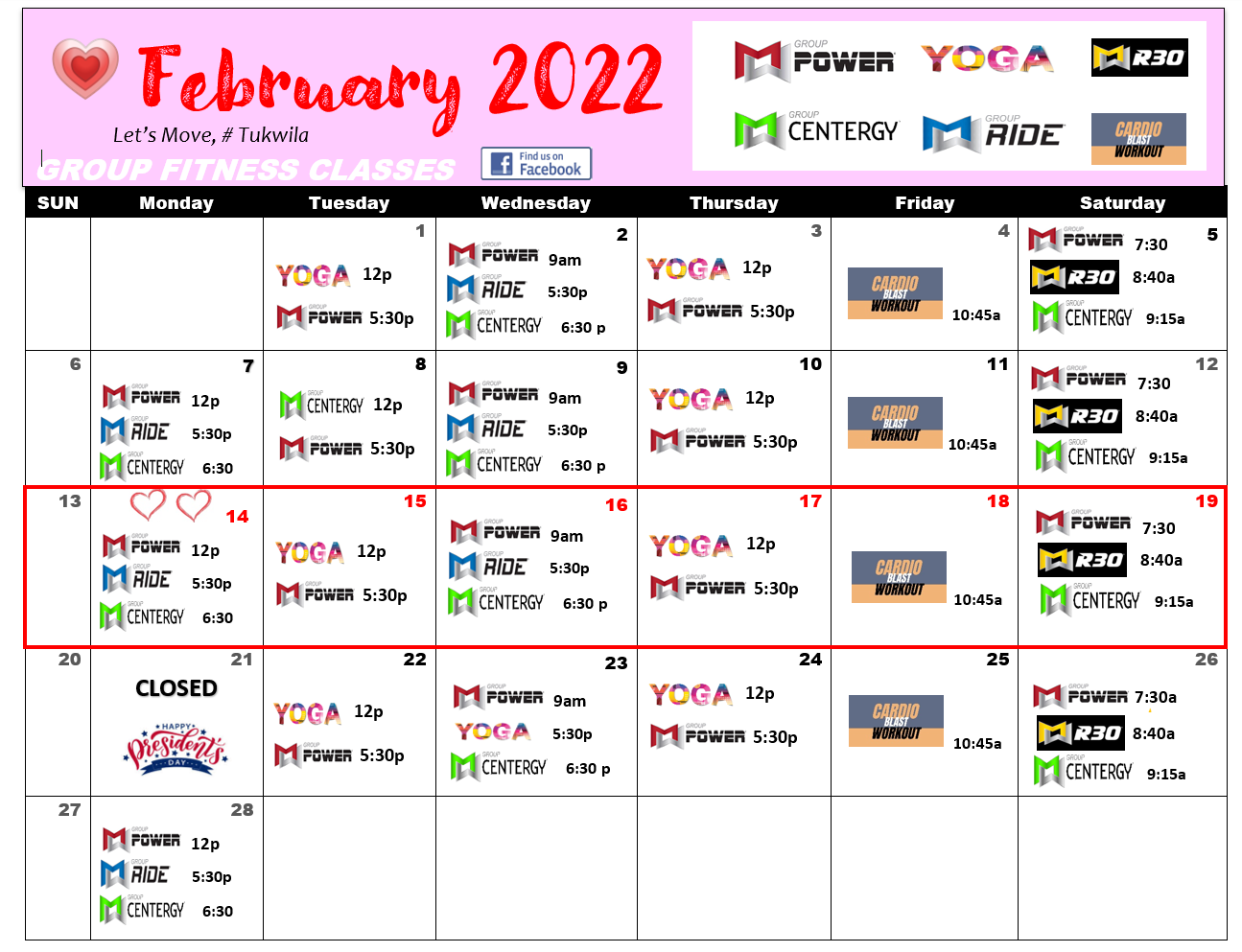 PR February Fitness Calendar - City of Tukwila