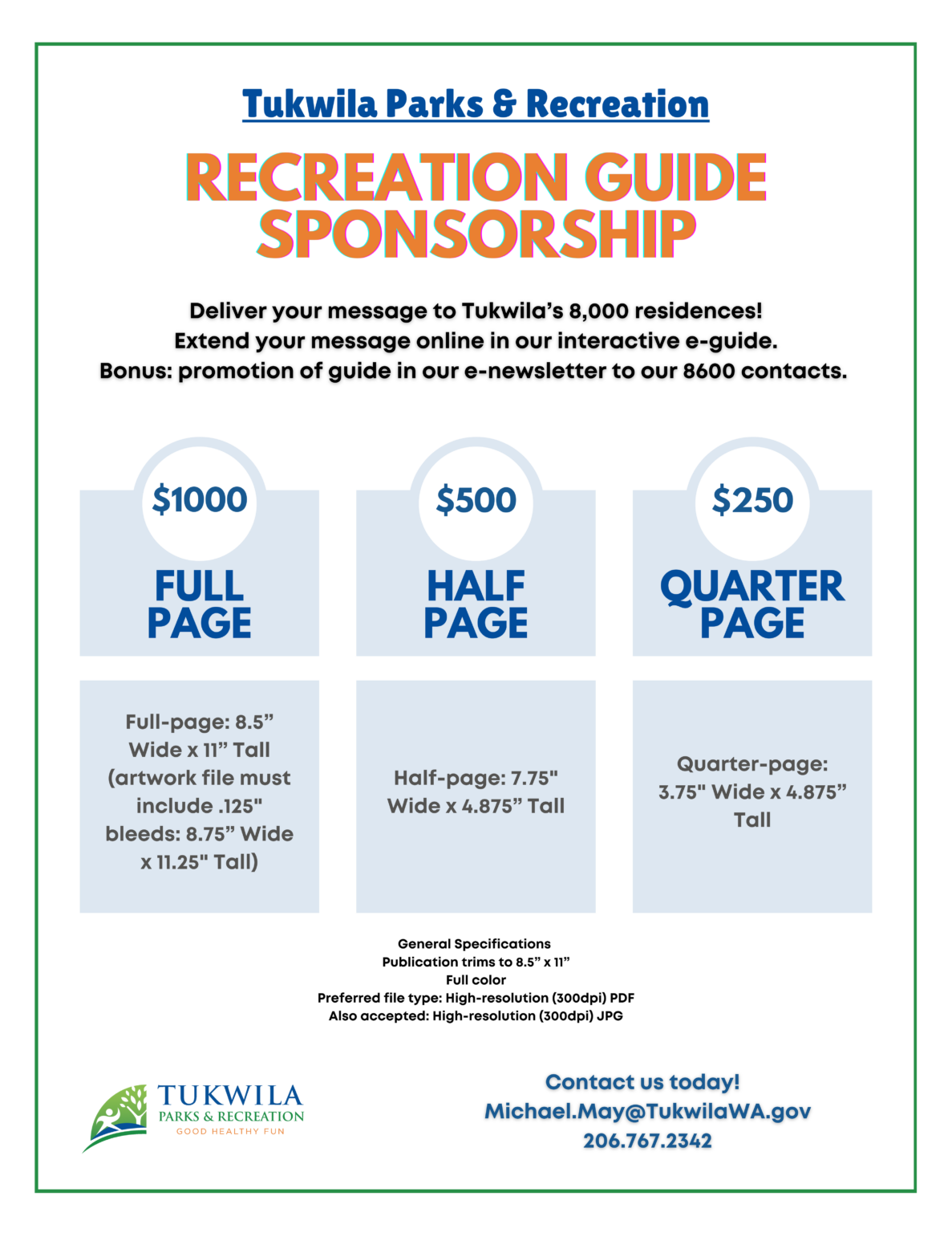 Recreation Guide Sponsorship - City of Tukwila